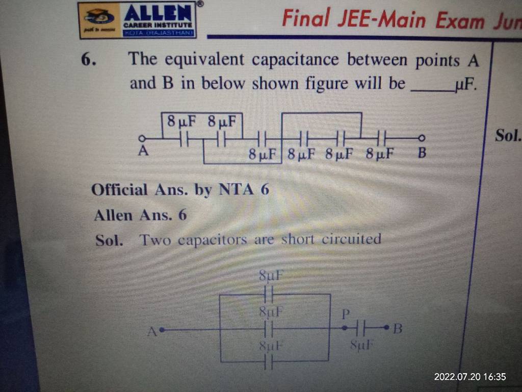 6. The equivalent capacitance between points A and B in below shown figur..