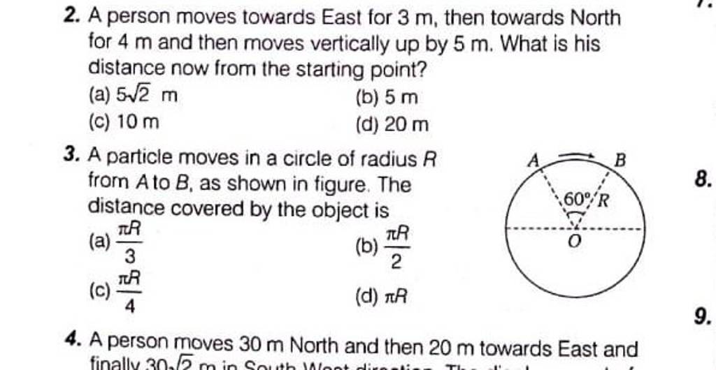 A particle moves in a circle of radius R from A to B, as shown in figure...