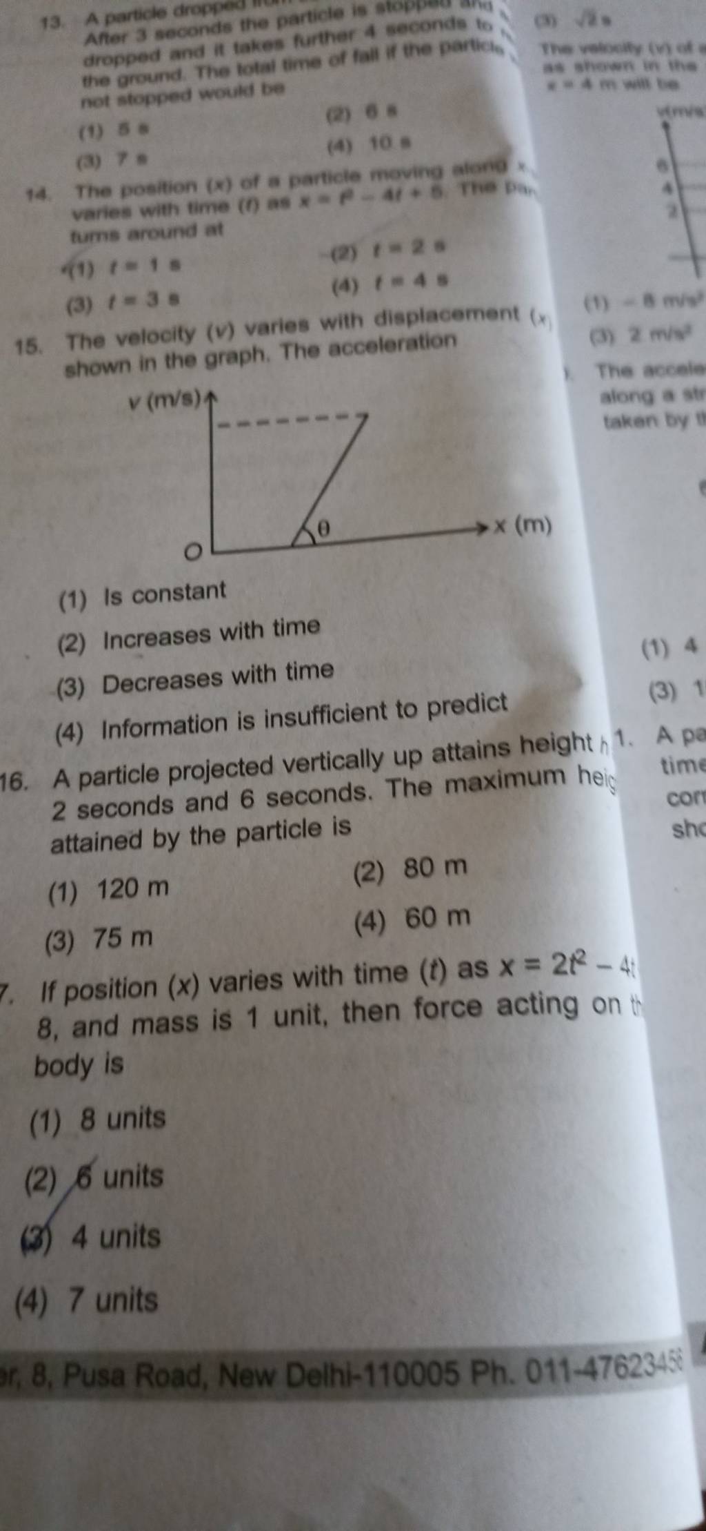 A particle projected vertically up attains height h1. 2 seconds and 6 sec..