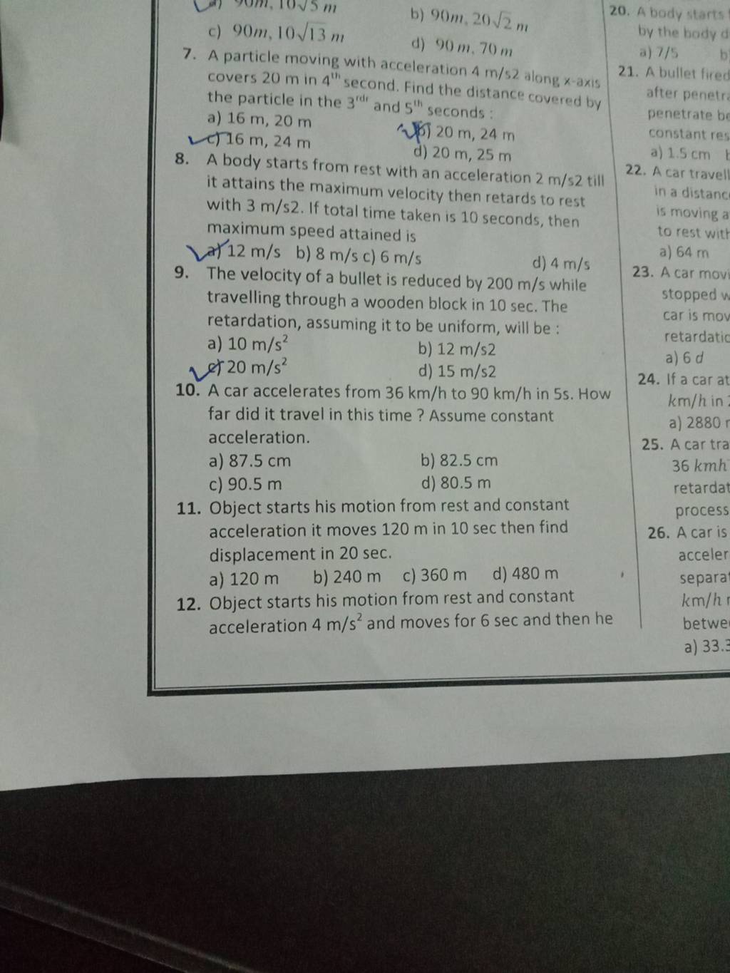 A body starts by the body d a) 7/5 b after penetr. penetrate br constantr..