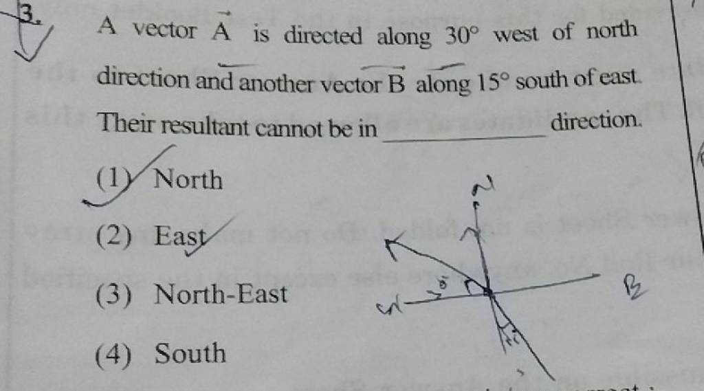 3. A vector A is directed along 30∘ west of north direction and another v..