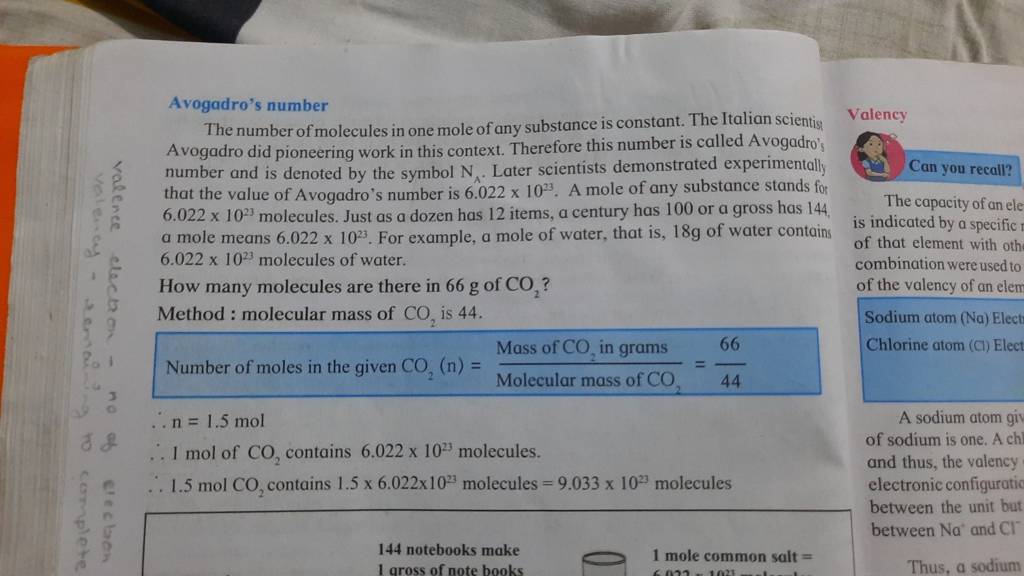 Avogadro's number The number of molecules in one mole of any substance is..