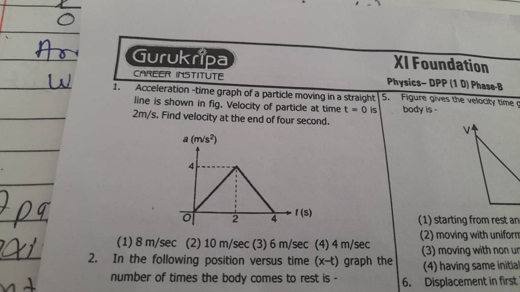 In the following position versus time (x−t) graph the | Filo
