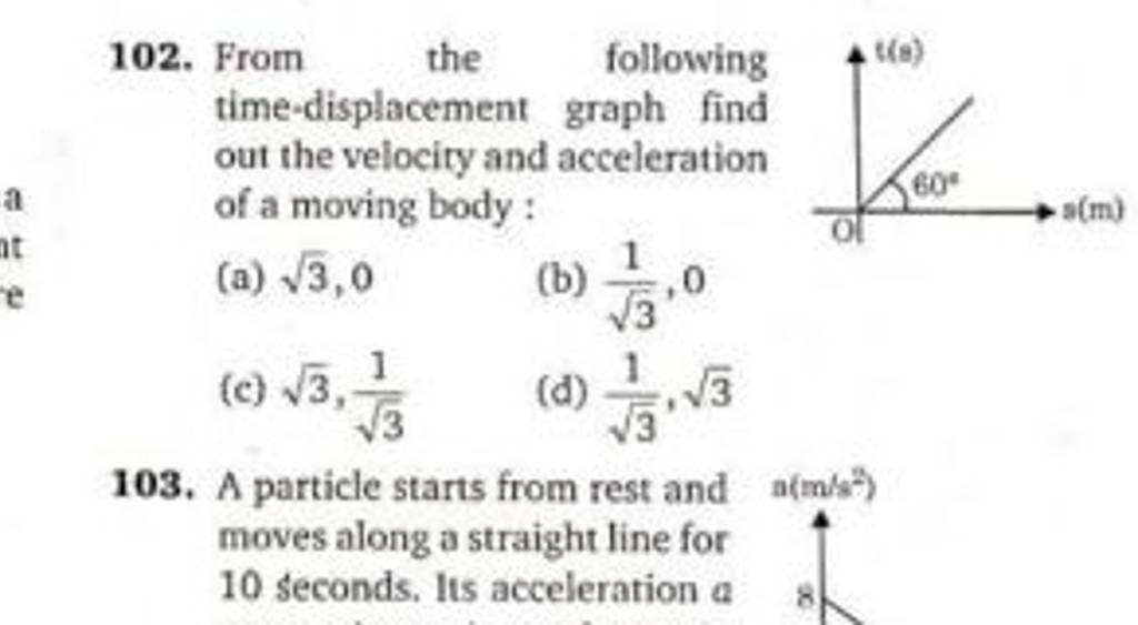 From the following time-displacement graph find out the velocity and acce..