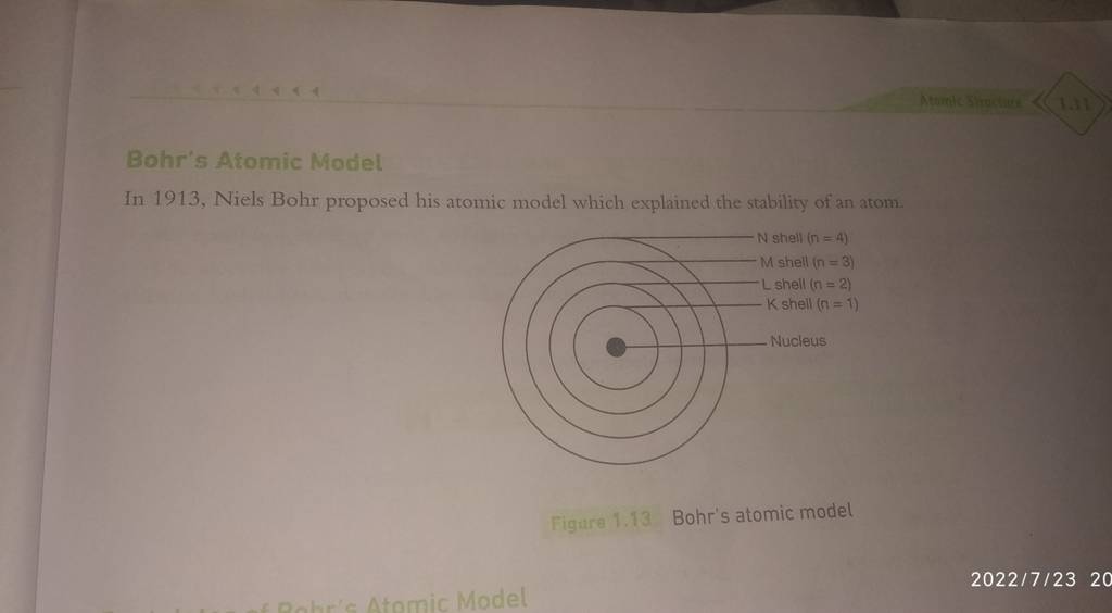 Bohr's Afomic Model In 1913, Niels Bohr proposed his atomic model which e..