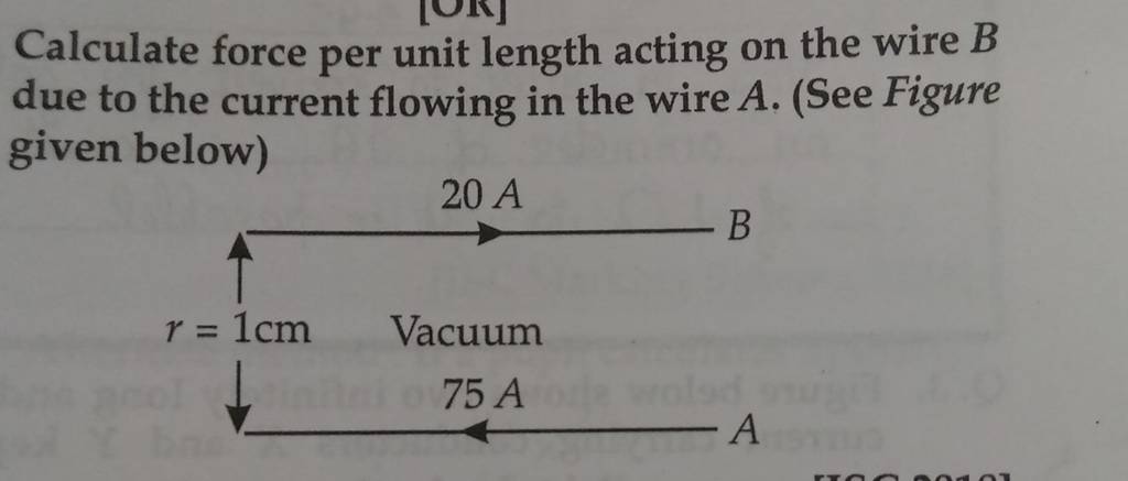 Calculate force per unit length acting on the wire B due to the current f..
