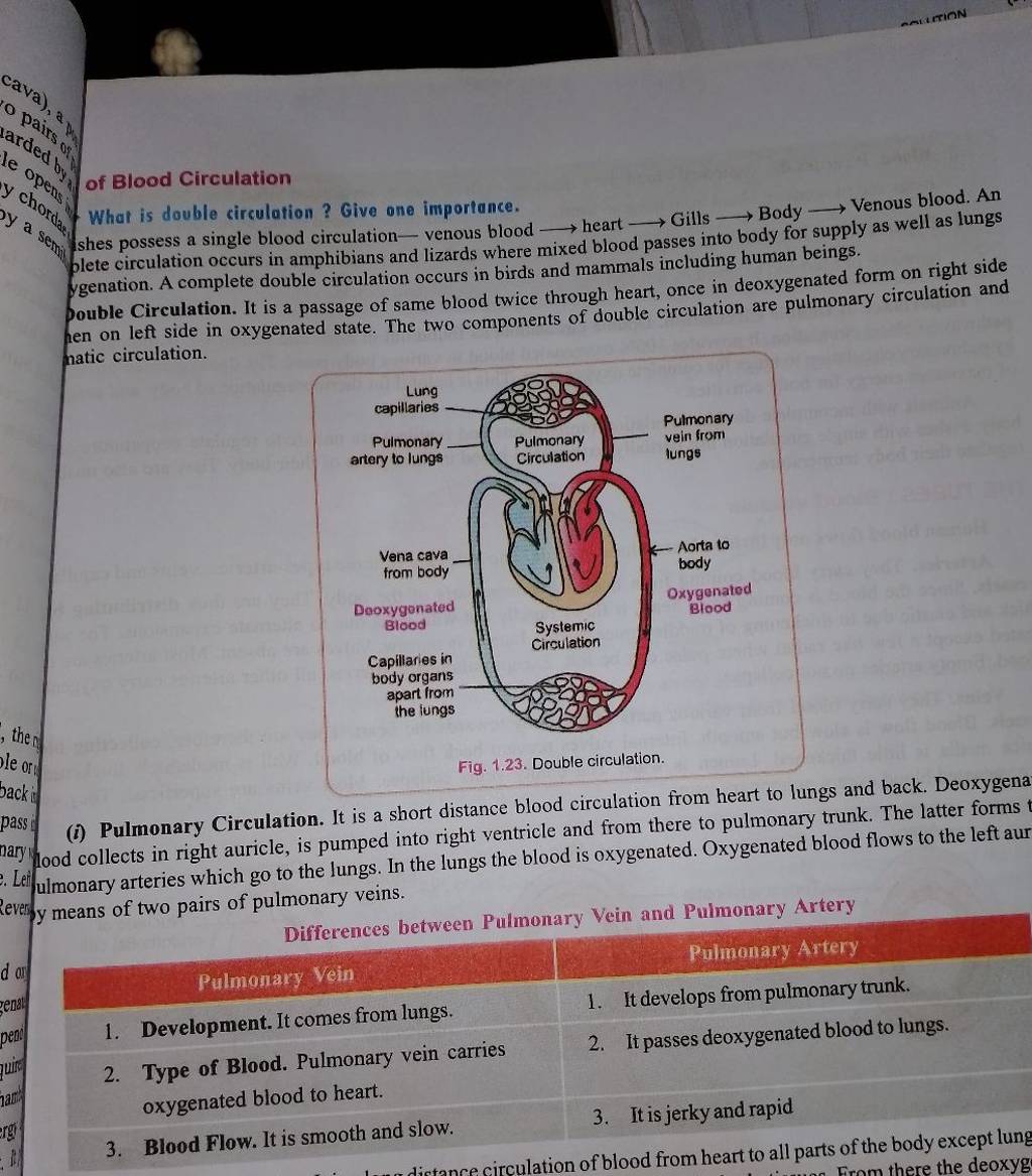 of Blood Circulation What is double circulation ? Give one importance. sh.. of Blood Circulation What is double circulation ? Give one importance. sh..