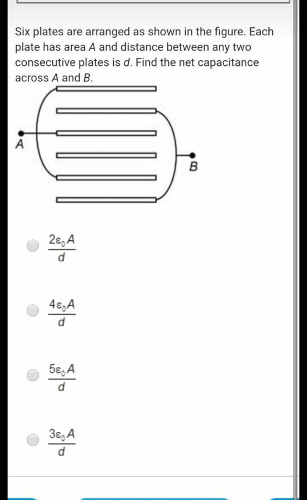 Six plates are arranged as shown in the figure. Each plate has area A and..
