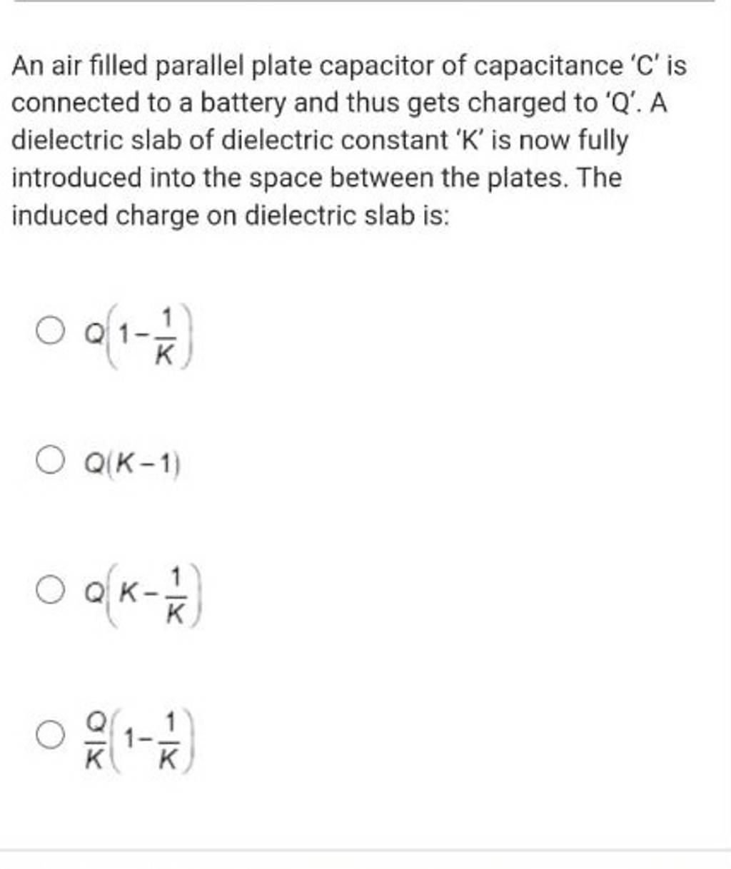 An Air Filled Parallel Plate Capacitor Of Capacitance C′ Is Connected T