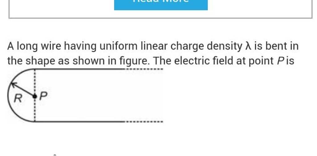 A long wire having uniform linear charge density λ is bent in the shape a..