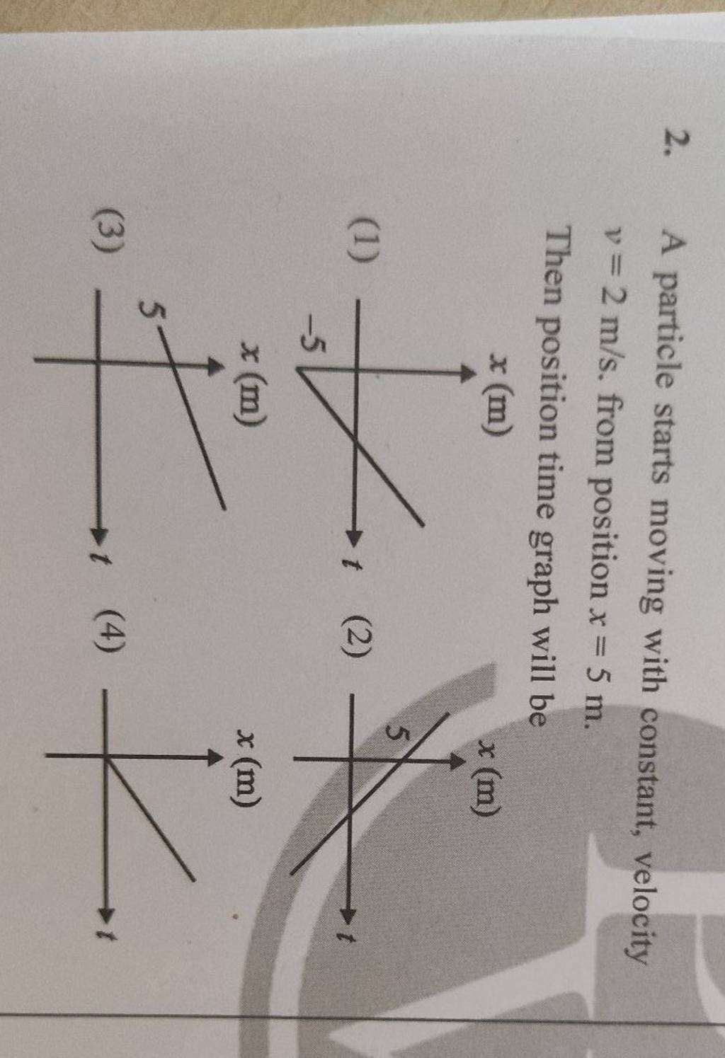2. A particle starts moving with constant, velocity v=2 m/s. from positio.. 2. A particle starts moving with constant, velocity v=2 m/s. from positio..