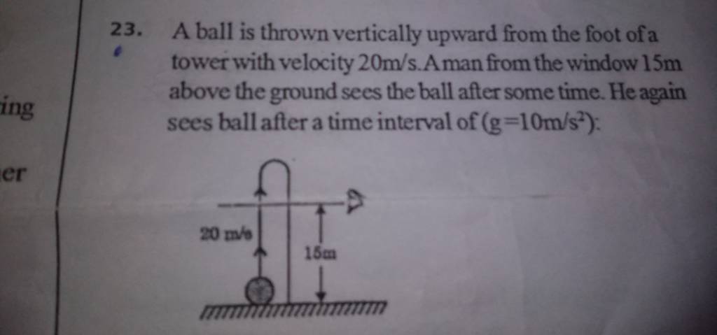 23. A ball is thrown vertically upward from the foot of a tower with velo..