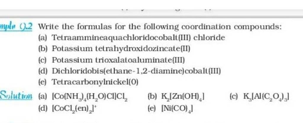 mple ().2 Write the formulas for the following coordination compounds:..