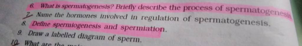 6. What is spermatogenesis? Briefly describe the process of spermatogenes..