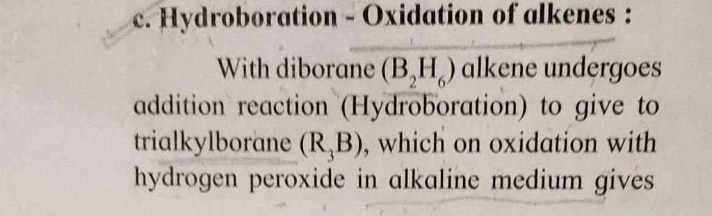 C Hydroboration Oxidation Of Alkenes With Diborane B2 H6 Alkene U