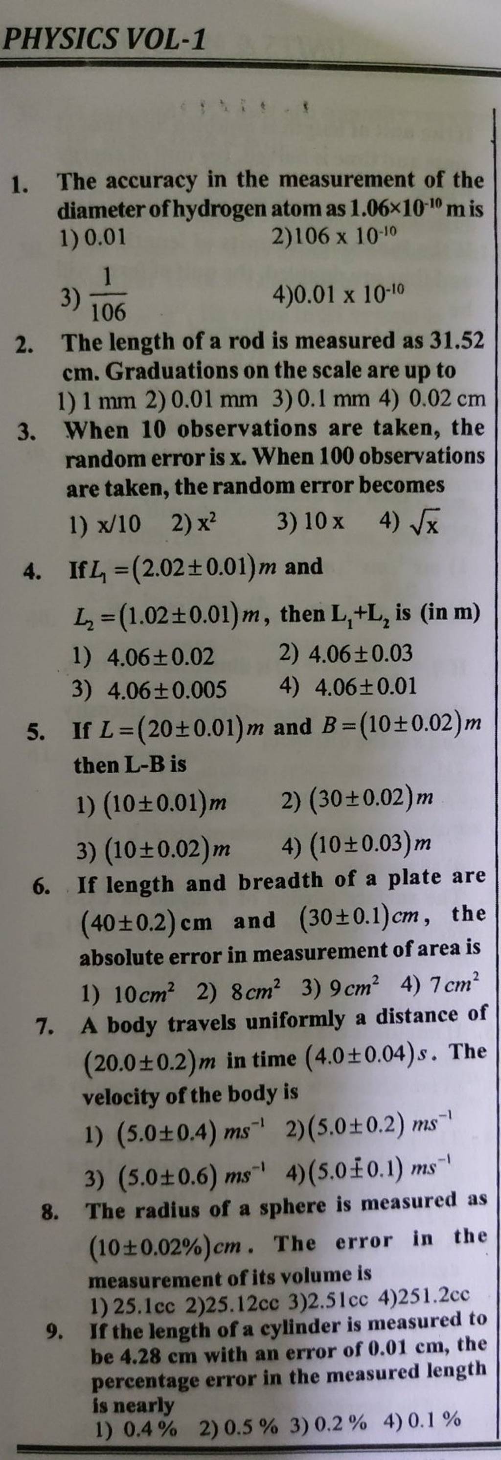 The length of a rod is measured as 31.52 cm. Graduations on the scale are..