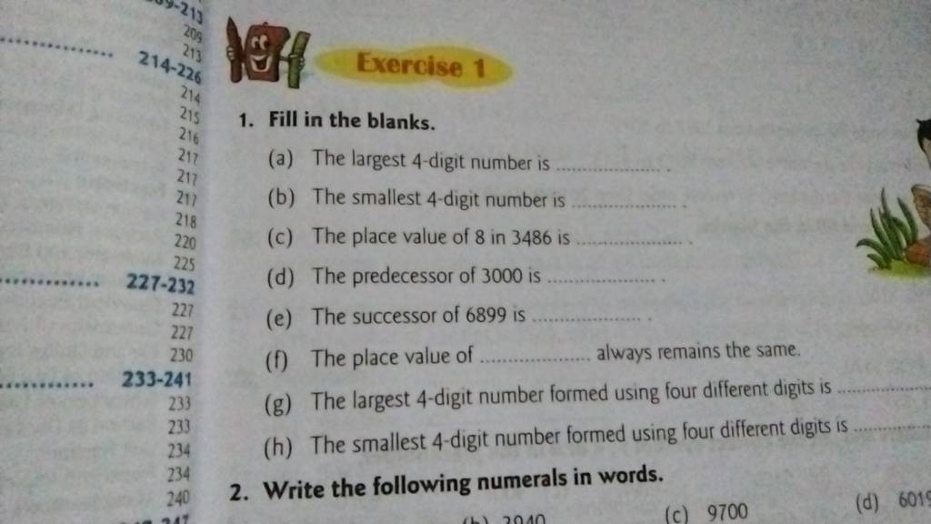 233-241 (g) The largest 4-digit number formed using four different digits..