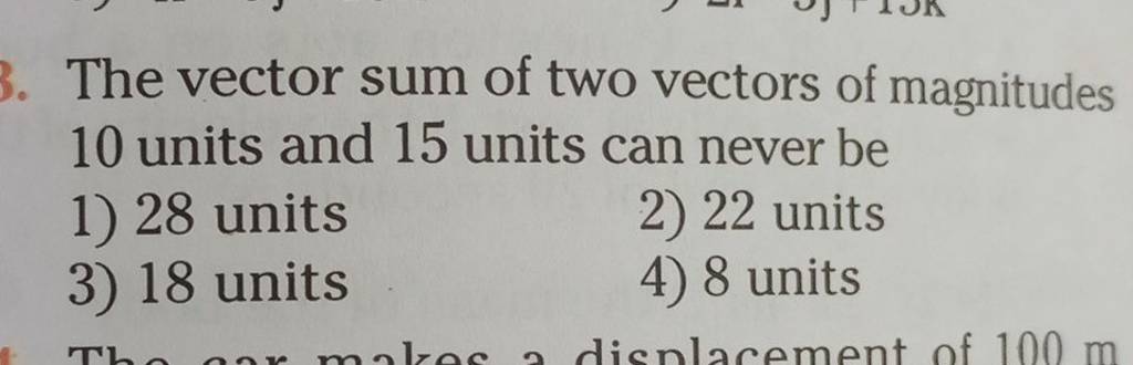 The Vector Sum Of Two Vectors Of Magnitudes 10 Units And 15 Units Can Nev