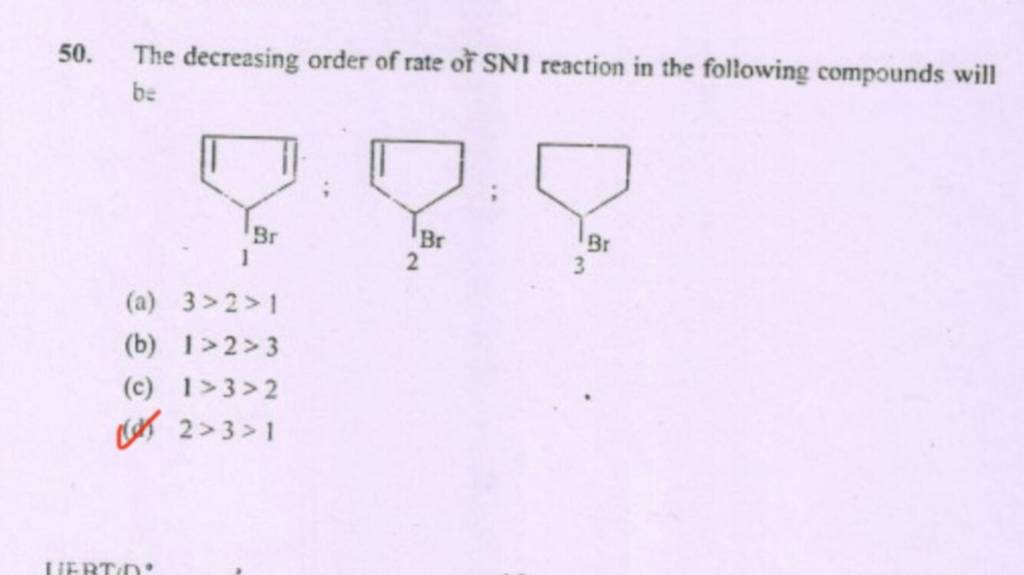 The decreasing order of rate of SN1 reaction in the following compounds w..