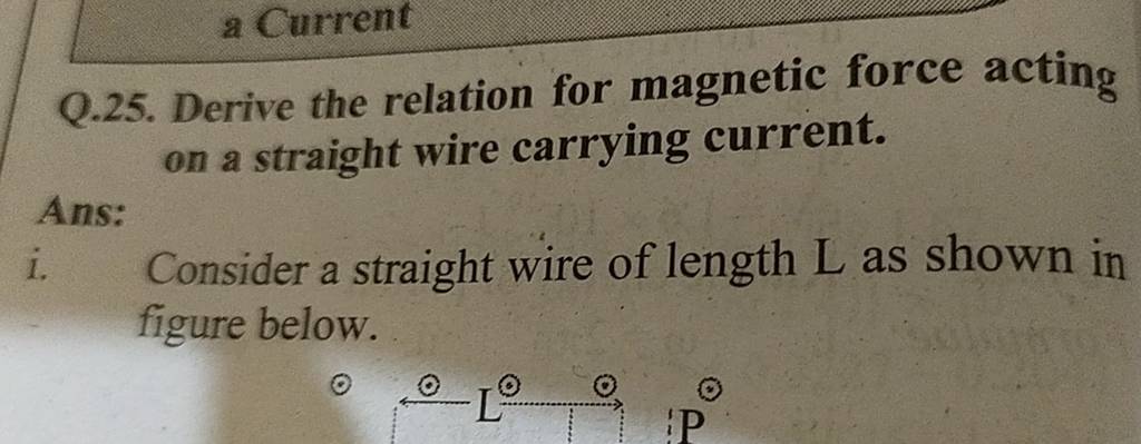 Q 25 Derive The Relation For Magnetic Force Acting On A Straight Wire Ca