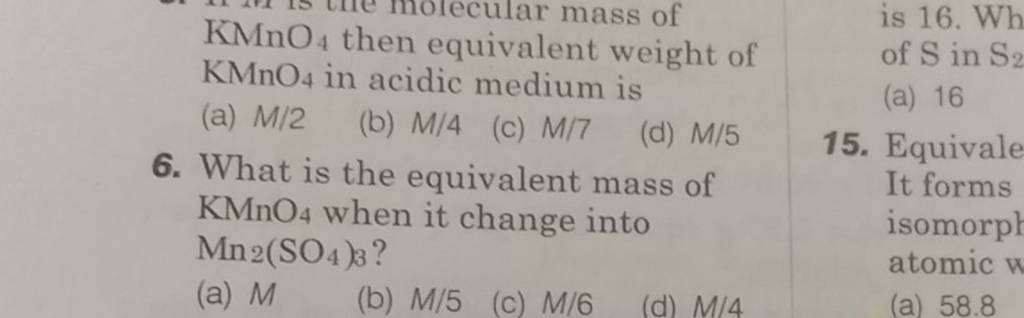Kmno4 Then Equivalent Weight Of Kmno4 In Acidic Medium Is Filo