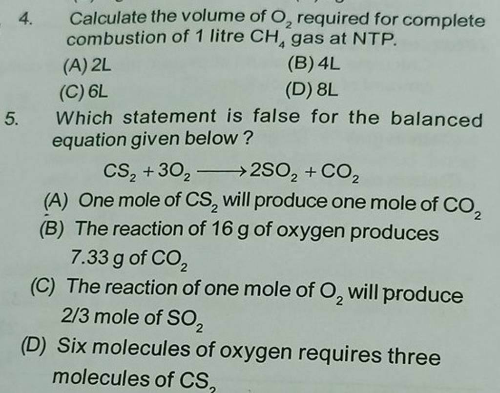 Calculate the volume of O2 required for complete combustion of 1 litre C..