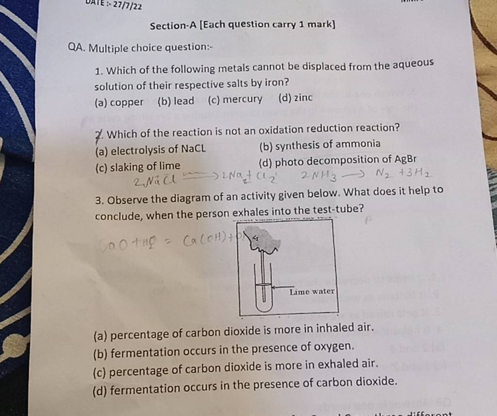 2a +Cl 2NH3 N2 +3H2 3. Observe the diagram of an activity given below. 2a +Cl 2NH3 N2 +3H2 3. Observe the diagram of an activity given below.