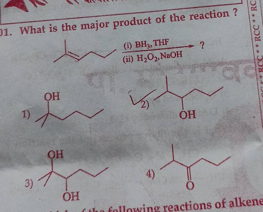 01. What is the major product of the reaction? (i) BH3 ,THF ? 1) पh2) 3)..