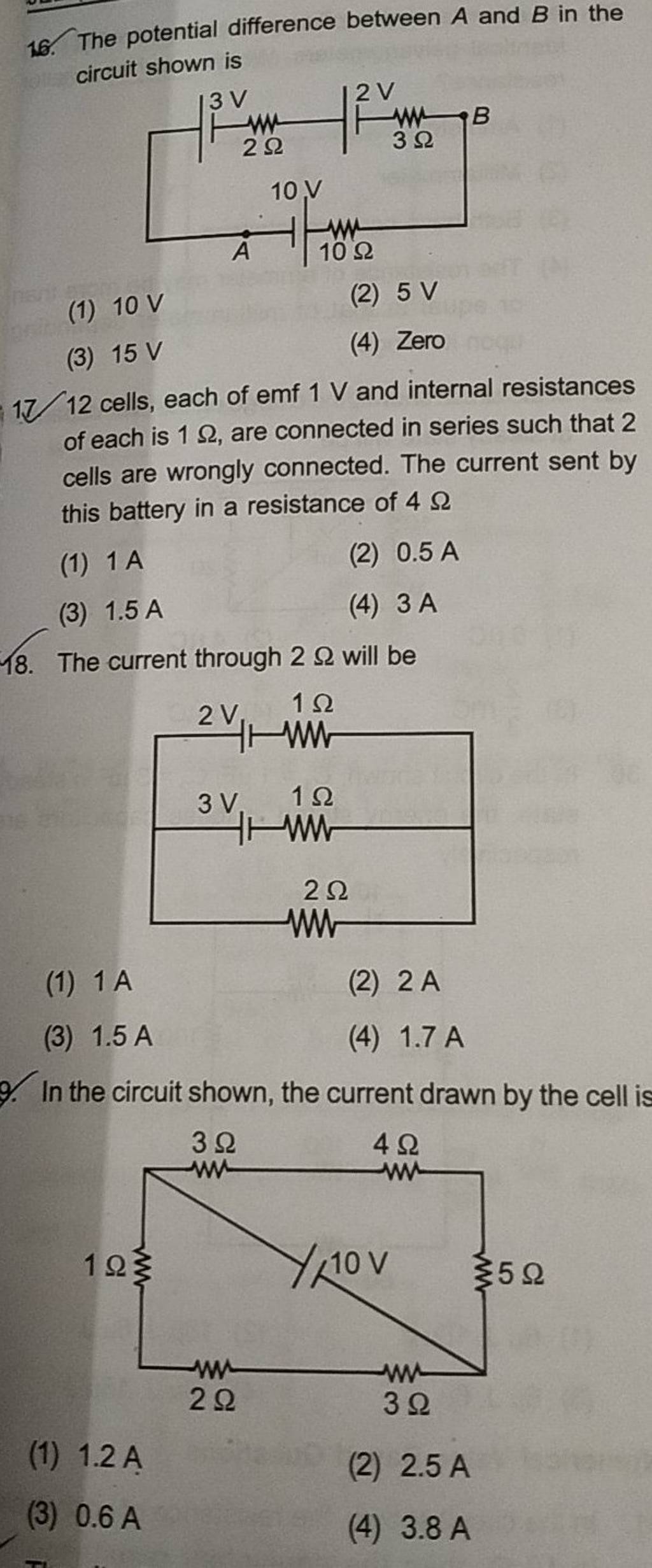 In the circuit shown, the current drawn by the cell is | Filo