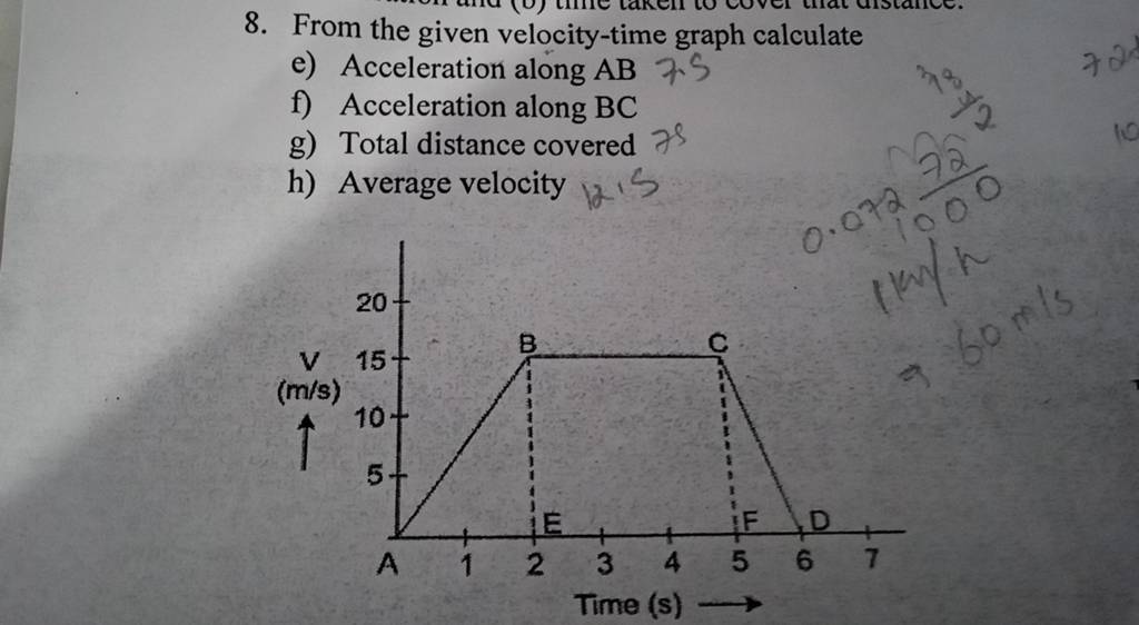 8. From the given velocity-time graph calculate | Filo