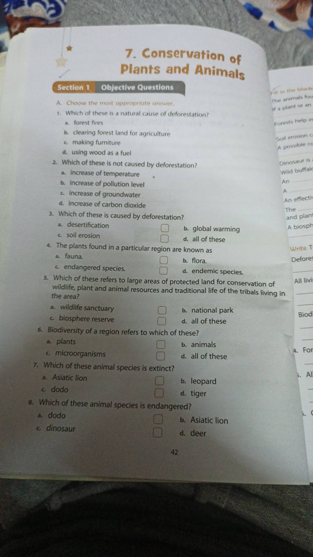 Conservation of plants and Animals Section 1 Objective Questions | Filo