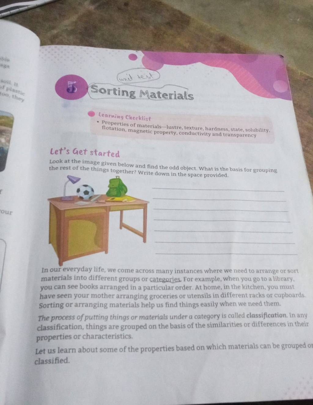 Learning Checklist - Properties of materials-lustre, texture, hardness, s..