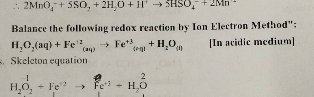 Balance The Following Redox Reaction By Ion Electron Method H2 O2 Aq