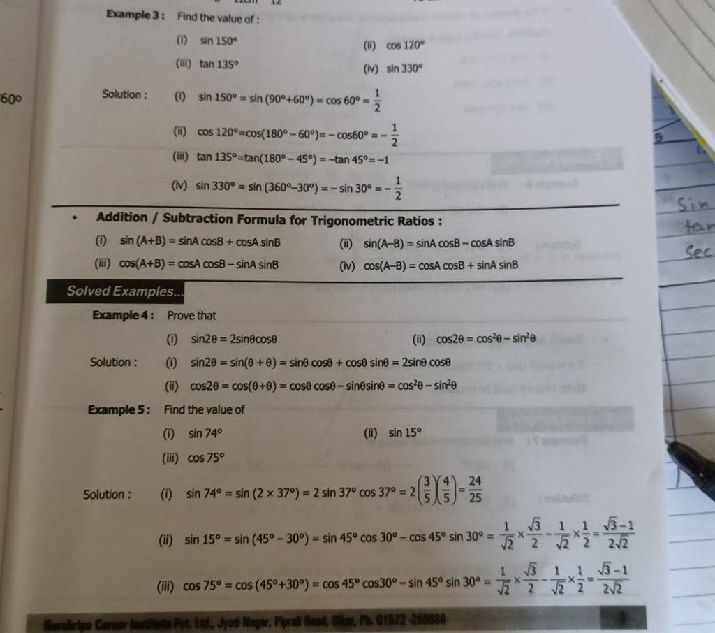 Addition Subtraction Formula For Trigonometric Ratios Filo