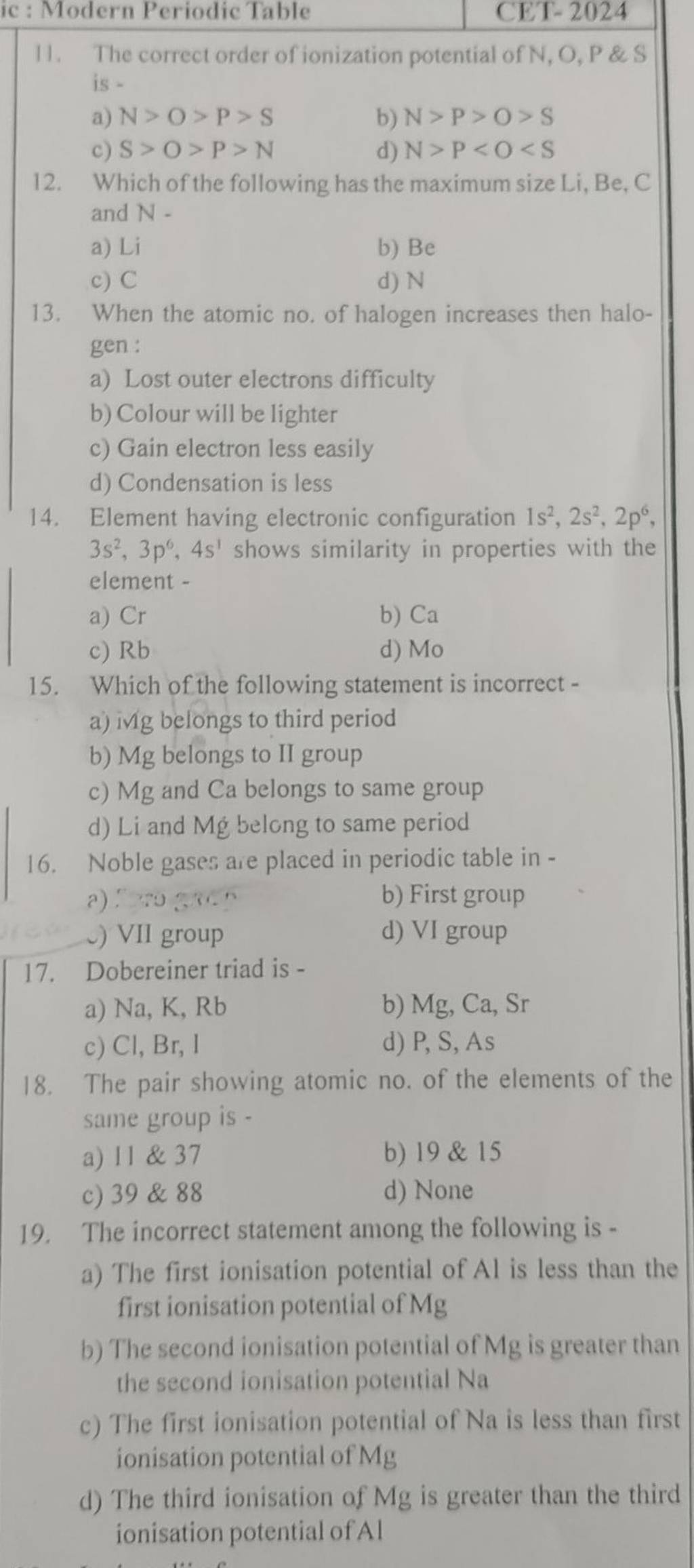 Element Having Electronic Configuration 1s2 2s2 2p6 3s2 3p6 4s1 Shows Si