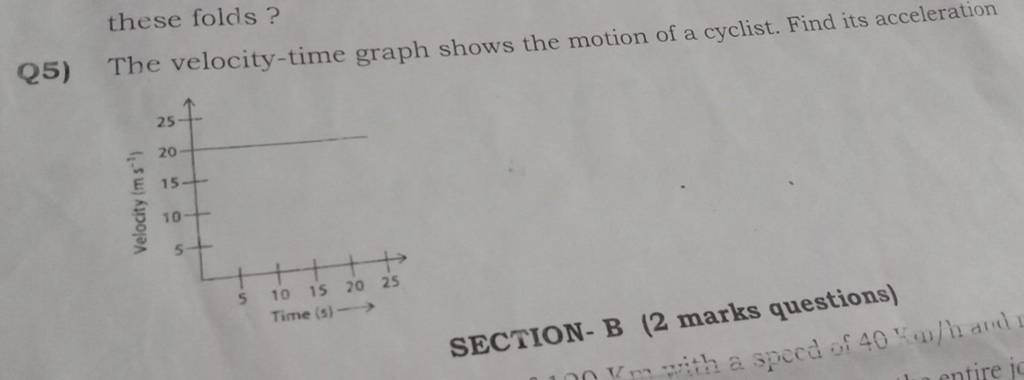 these folds ? Q5) The velocity-time graph shows the motion of a cyclist.