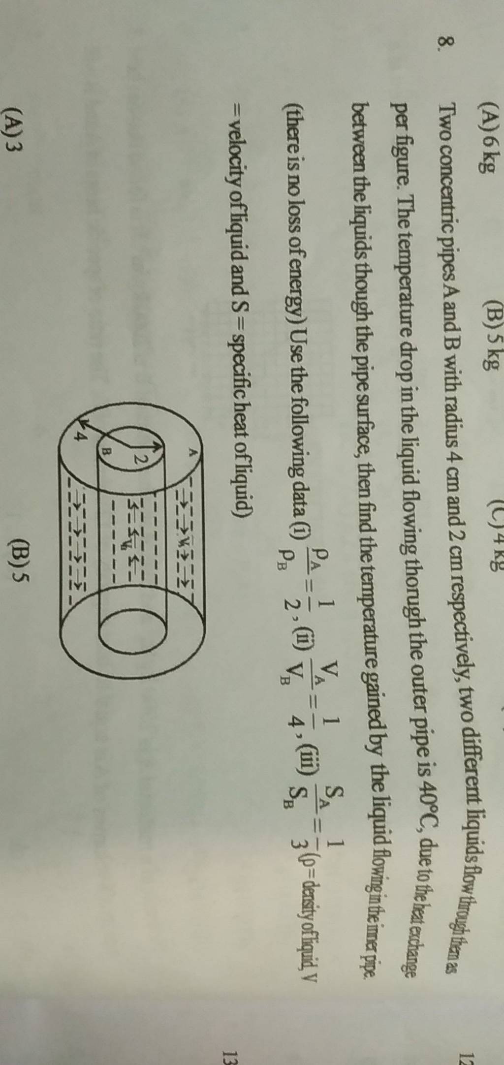 8. Two concentric pipes A and B with radius 4 cm and 2 cm respectively, t..