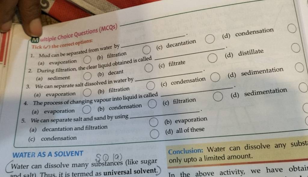 Multiple Choice Questions (MCQS) Tick ( ) ) the correct options: | Filo Multiple Choice Questions (MCQS) Tick ( ) ) the correct options: | Filo