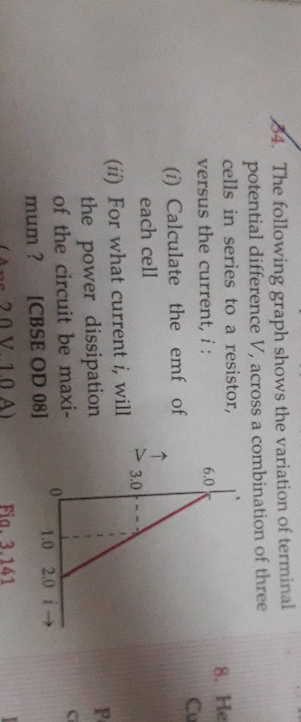 34. The following graph shows the variation of terminal potential differe..