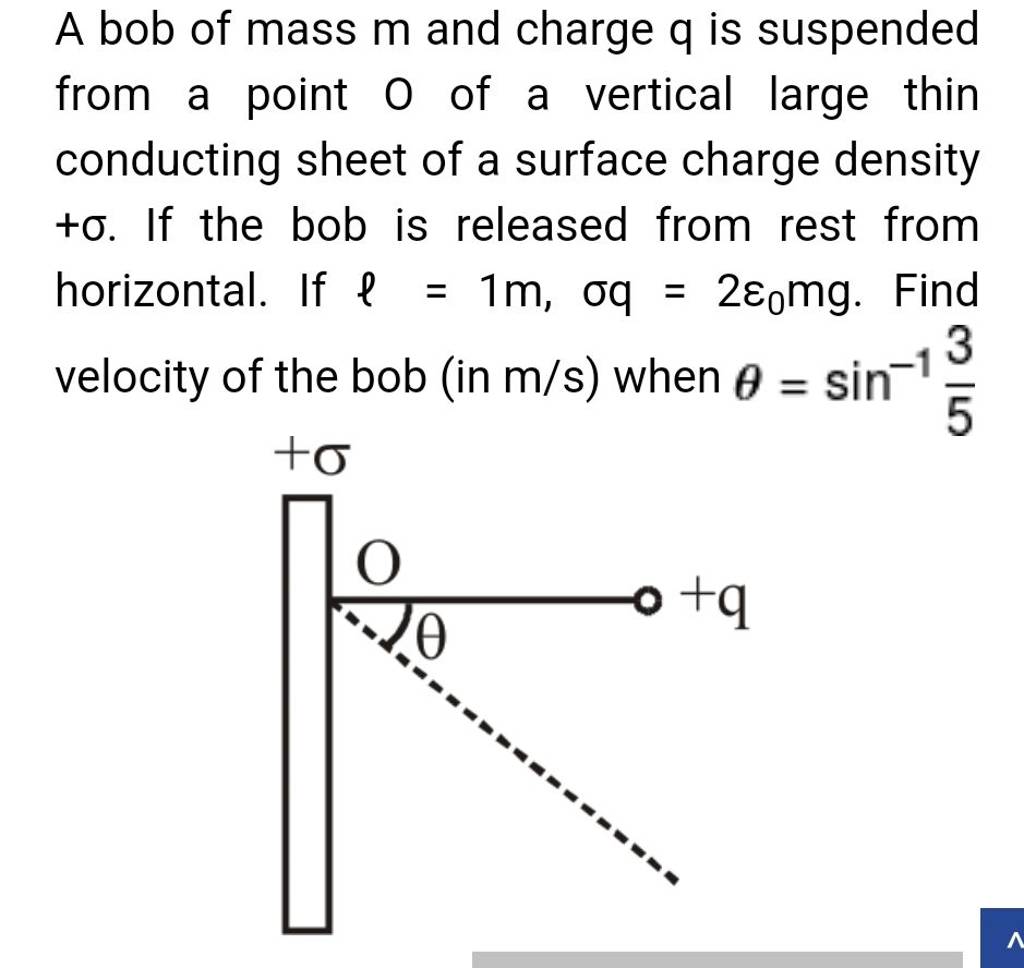 A bob of mass m and charge q is suspended from a point 0 of a vertical la..