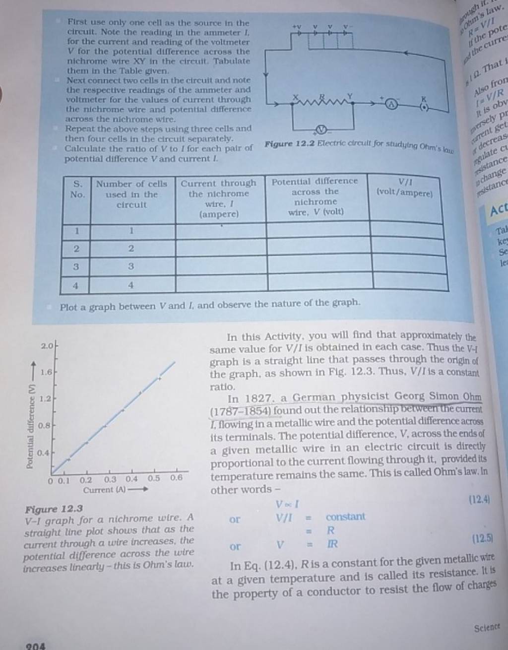 Plot a graph between V and I, and observe the nature of the graph. Scienc..