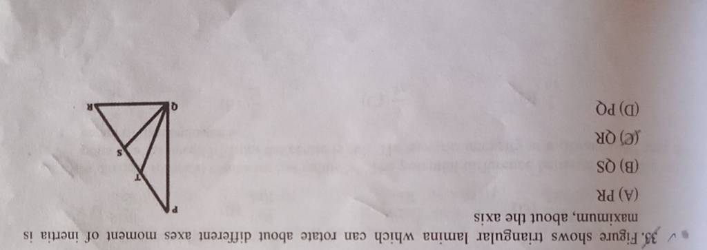 Figure shows triangular lamina which can rotate about different axes mome..