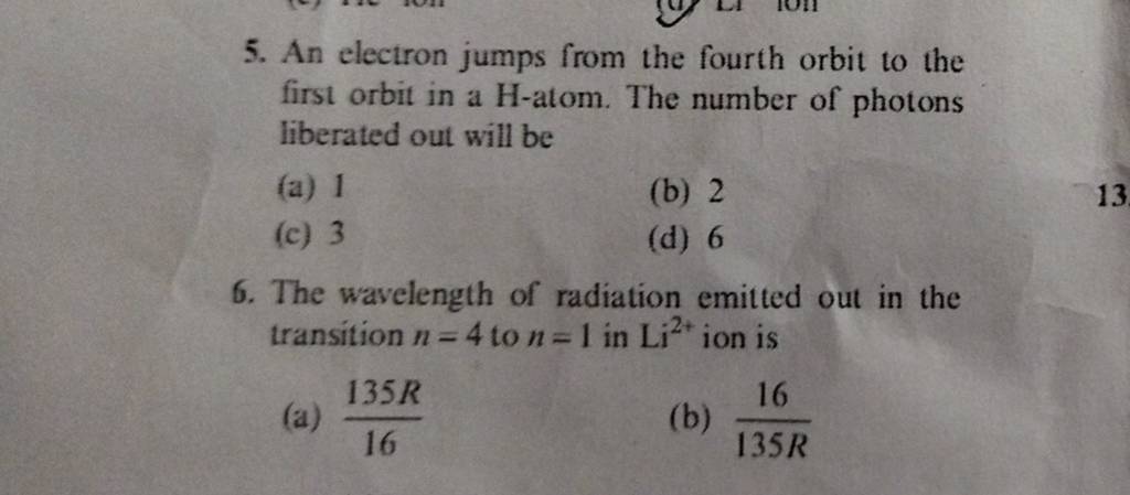 An Electron Jumps From The Fourth Orbit To The First Orbit In A H Atom T