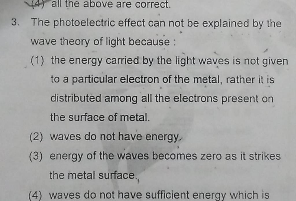 The photoelectric effect can not be explained by the wave theory of light..