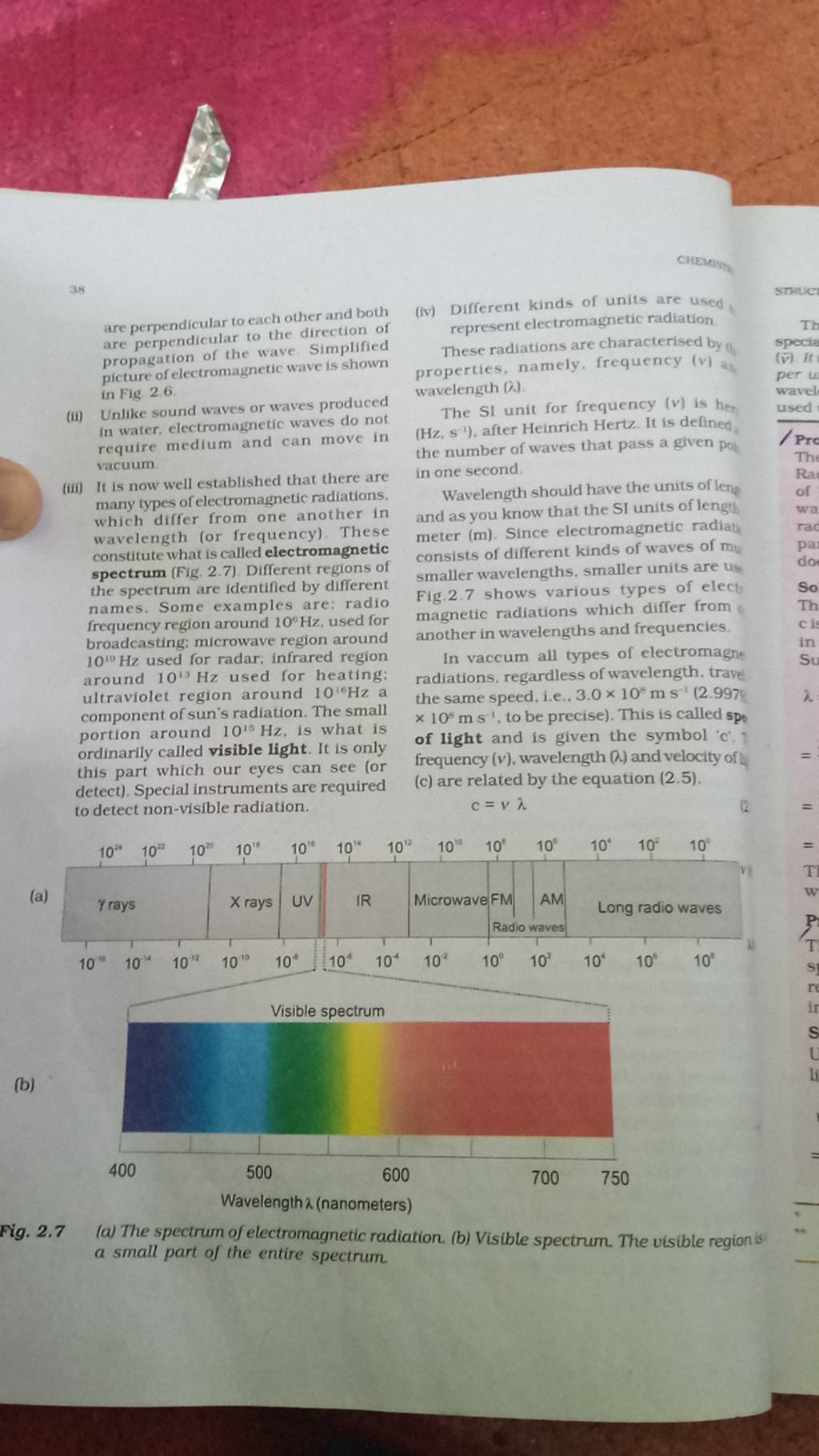 Fig. 2.7 (a) The spectrum of electromagnetic radiation. (b) Visible spect..