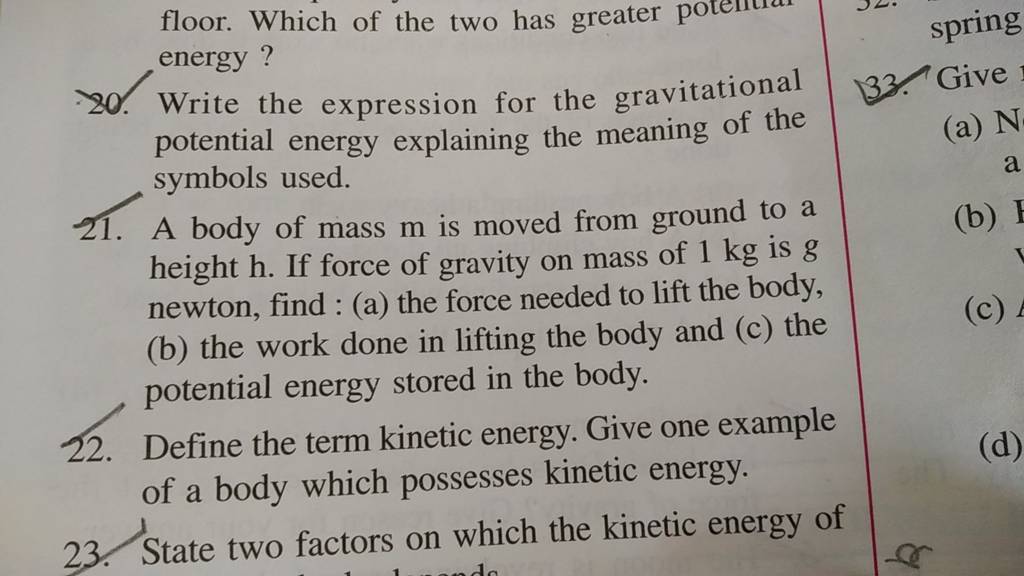 20. Write the expression for the gravitational potential energy explainin..
