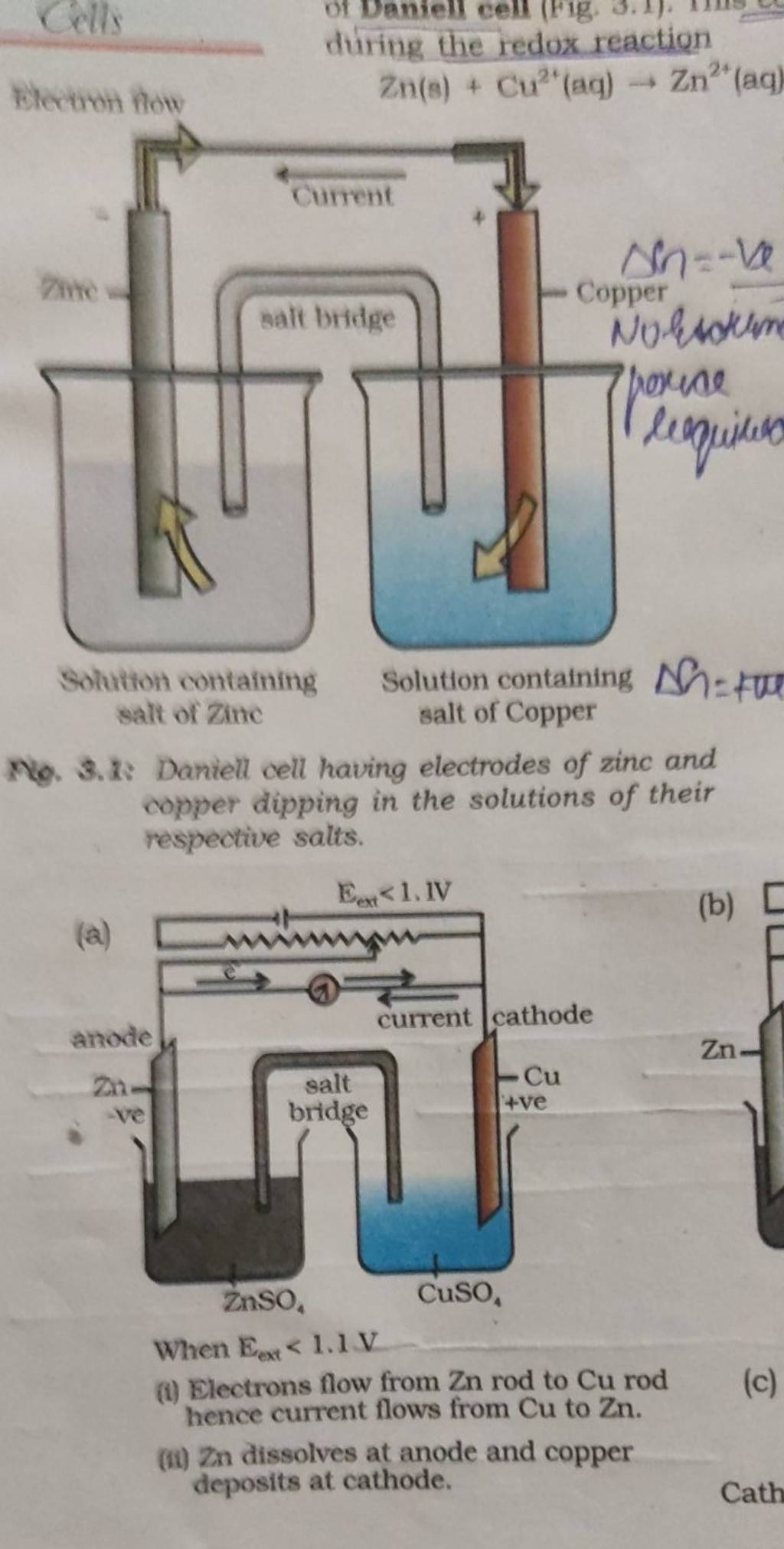 Cells during the redox reaction Zn(s)+Cu2+(aq)→Zn2+(aq) salt of zinc salt..