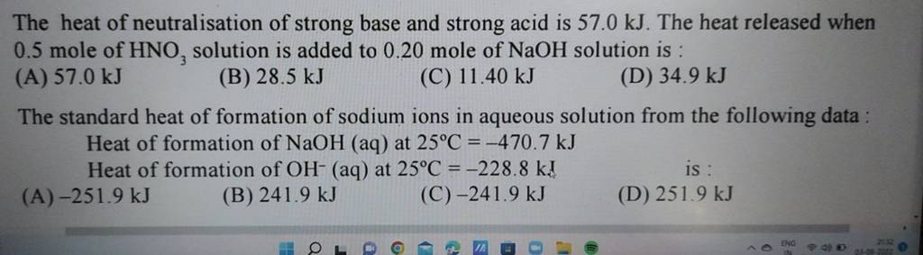 The standard heat of formation of sodium ions in aqueous solution from th..