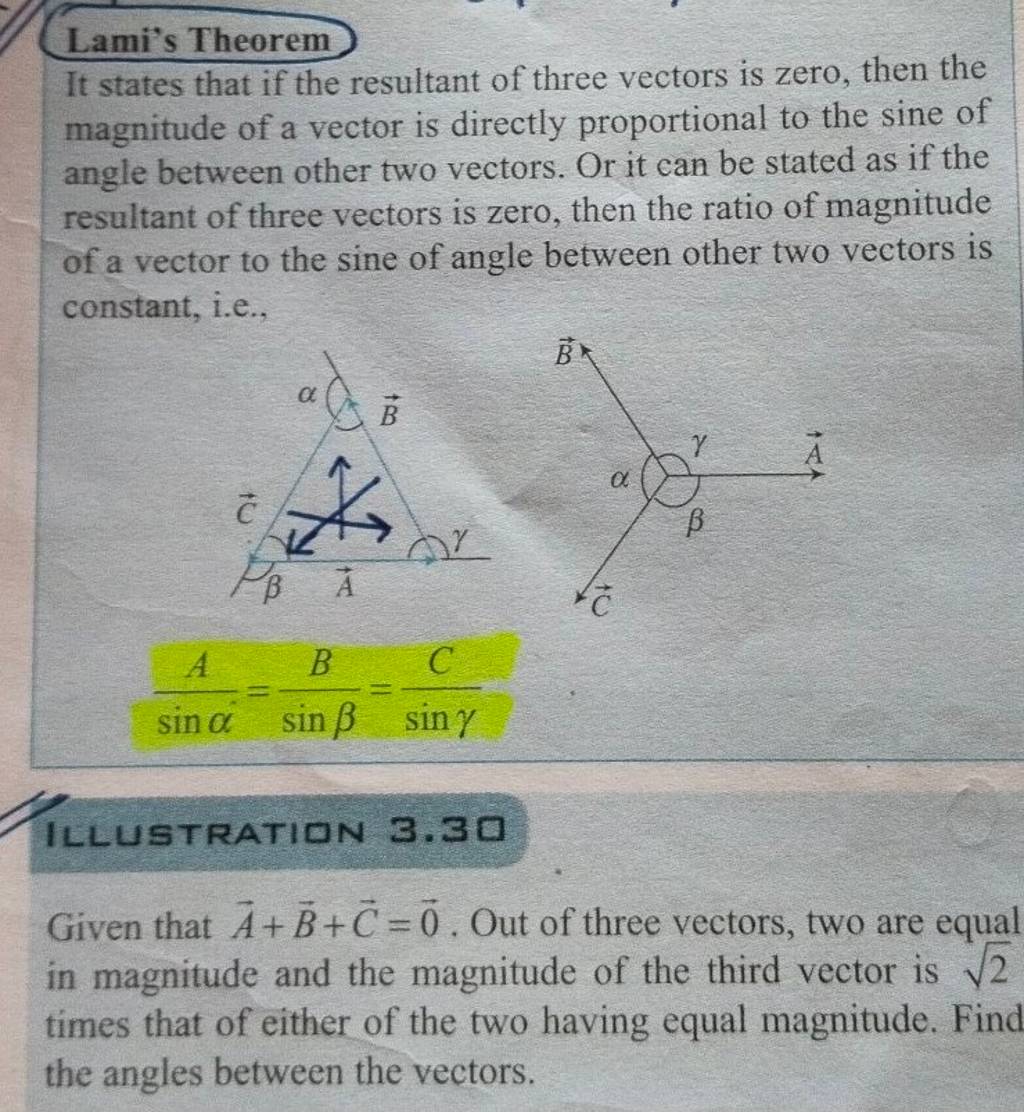 Lami's Theorem It states that if the resultant of three vectors is zero, Lami's Theorem It states that if the resultant of three vectors is zero,