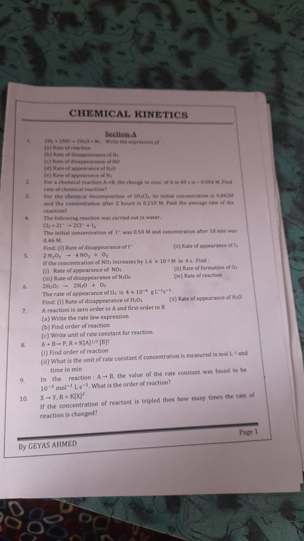 A Reaction Is Zero Order In A And First Order In B A Write The Rate Law